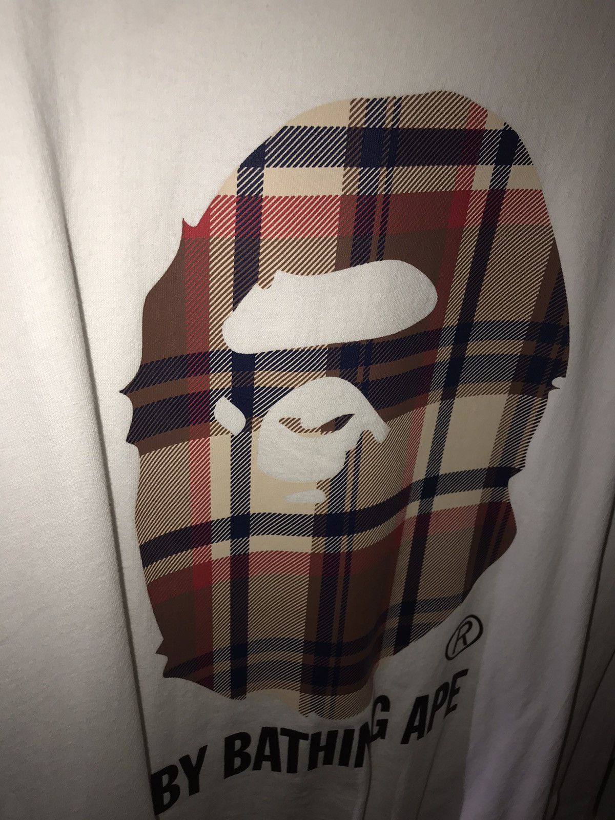 Bape Bape Check big ape head tee “Burberry” color | Grailed