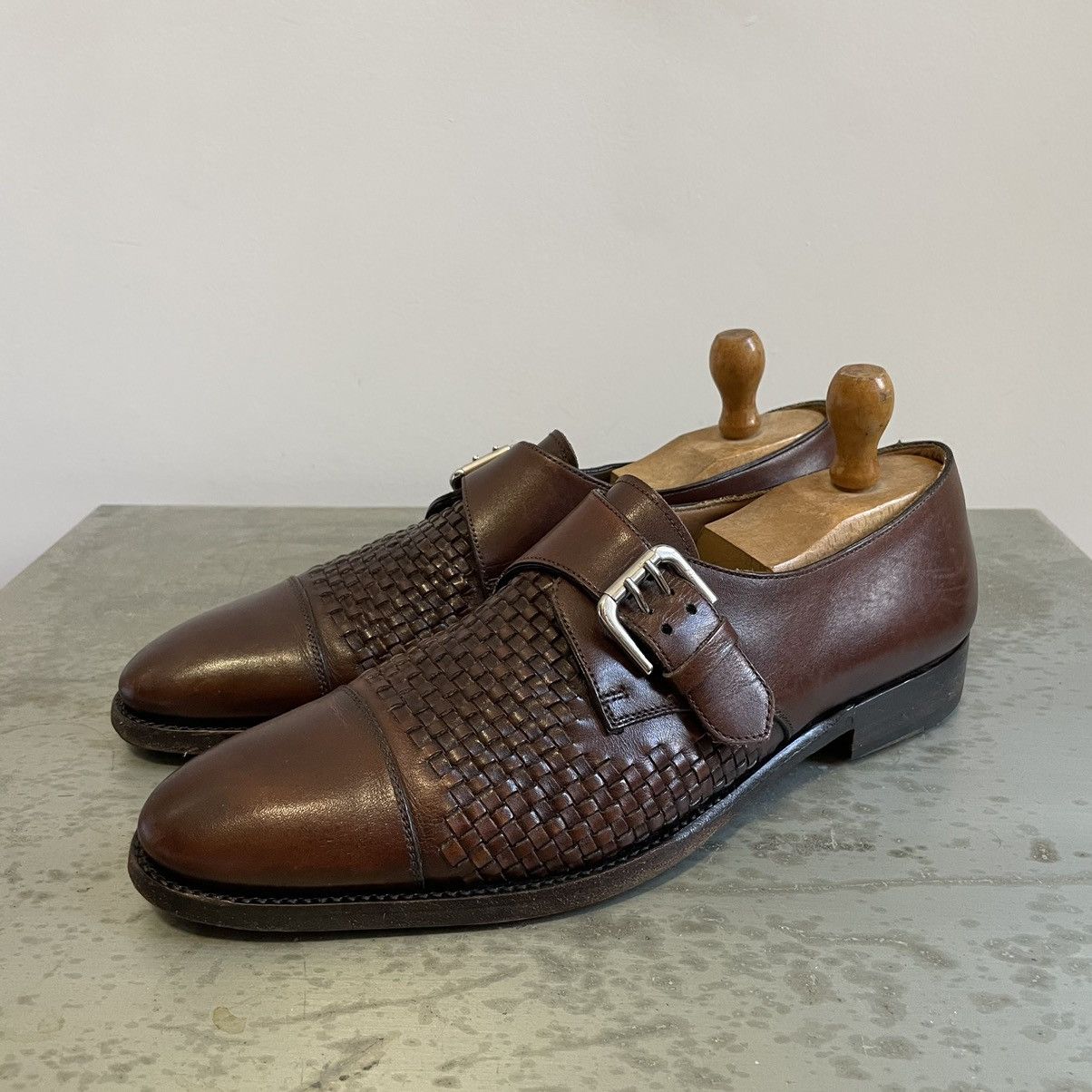 Ralph Lauren Purple Label Monk Strap Dress Shoes Woven Leather Italy ...