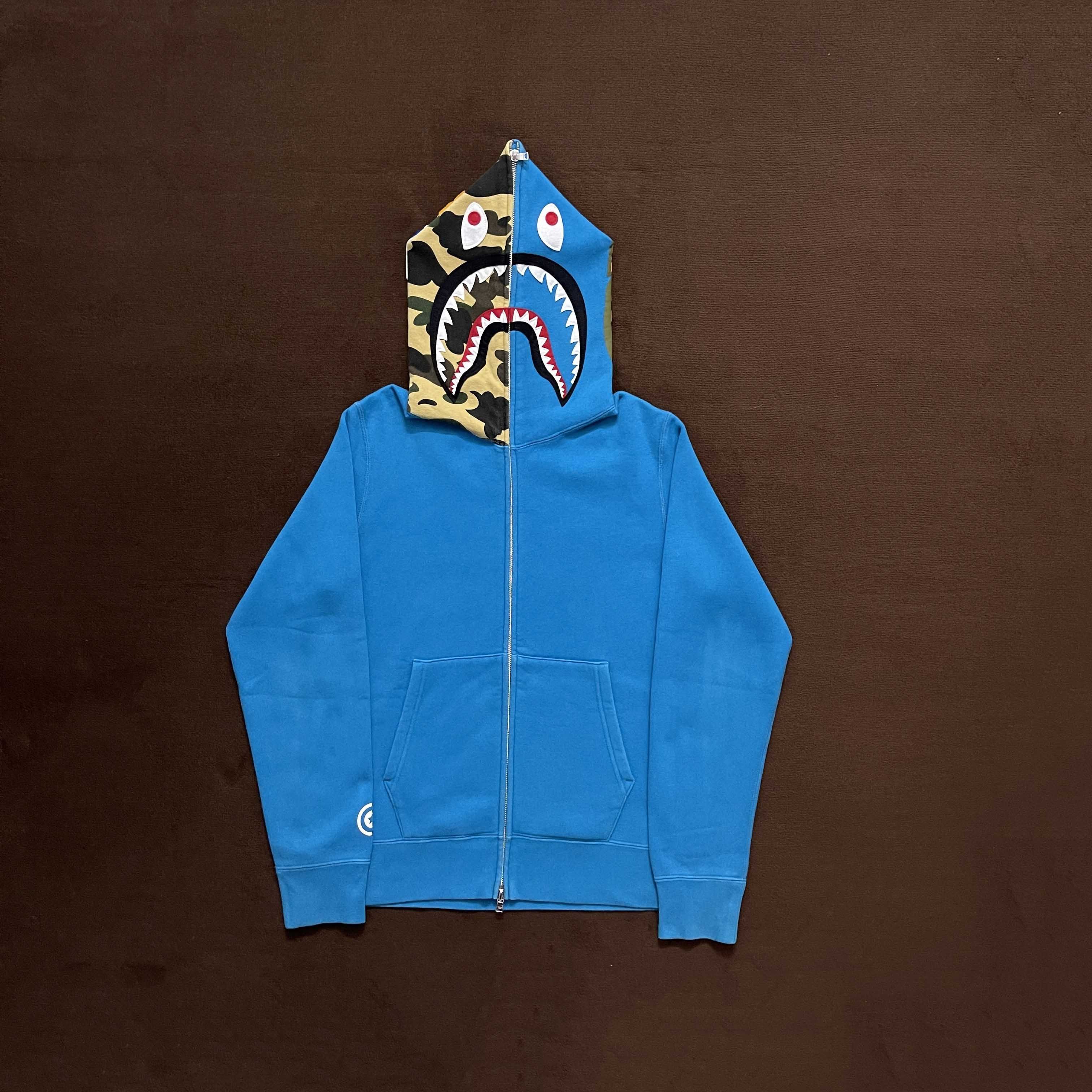 Bape Bape Half Camo Blue Shark Full ZIp Up Hoodie | Grailed