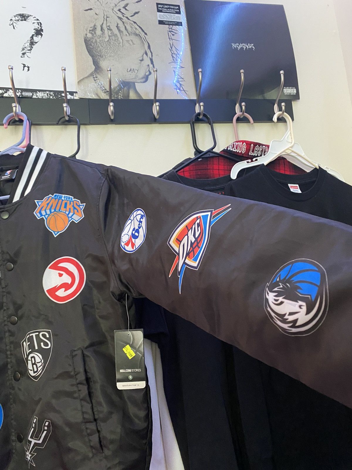NBA NBA UNK Black All Team Logos All Over Varsity Bomber Jacket | Grailed