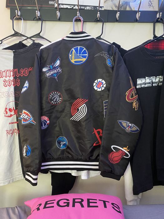 NBA NBA UNK Black All Team Logos All Over Varsity Bomber Jacket | Grailed