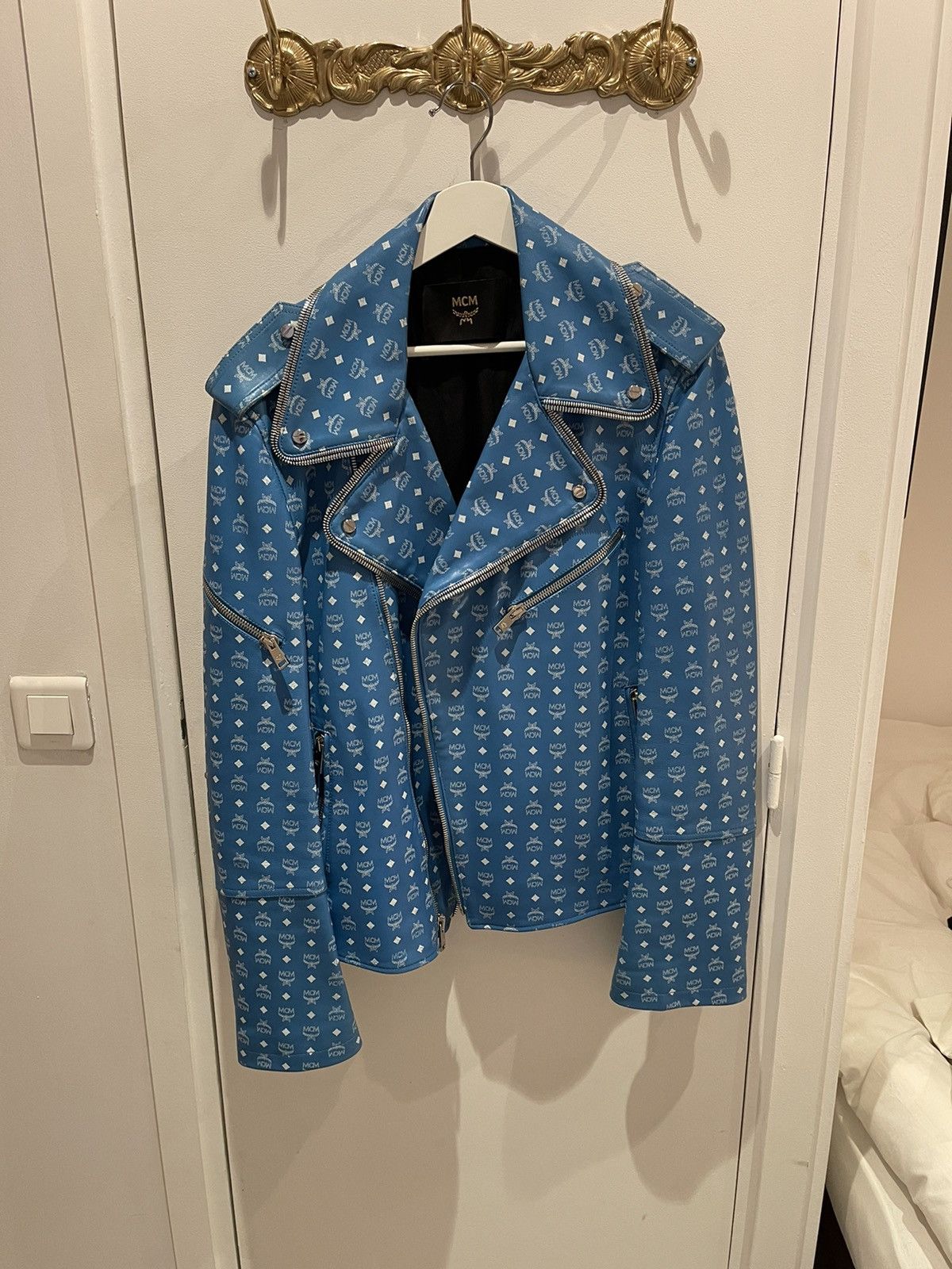 MCM MCM - blue lamb skin leather jacket | Grailed