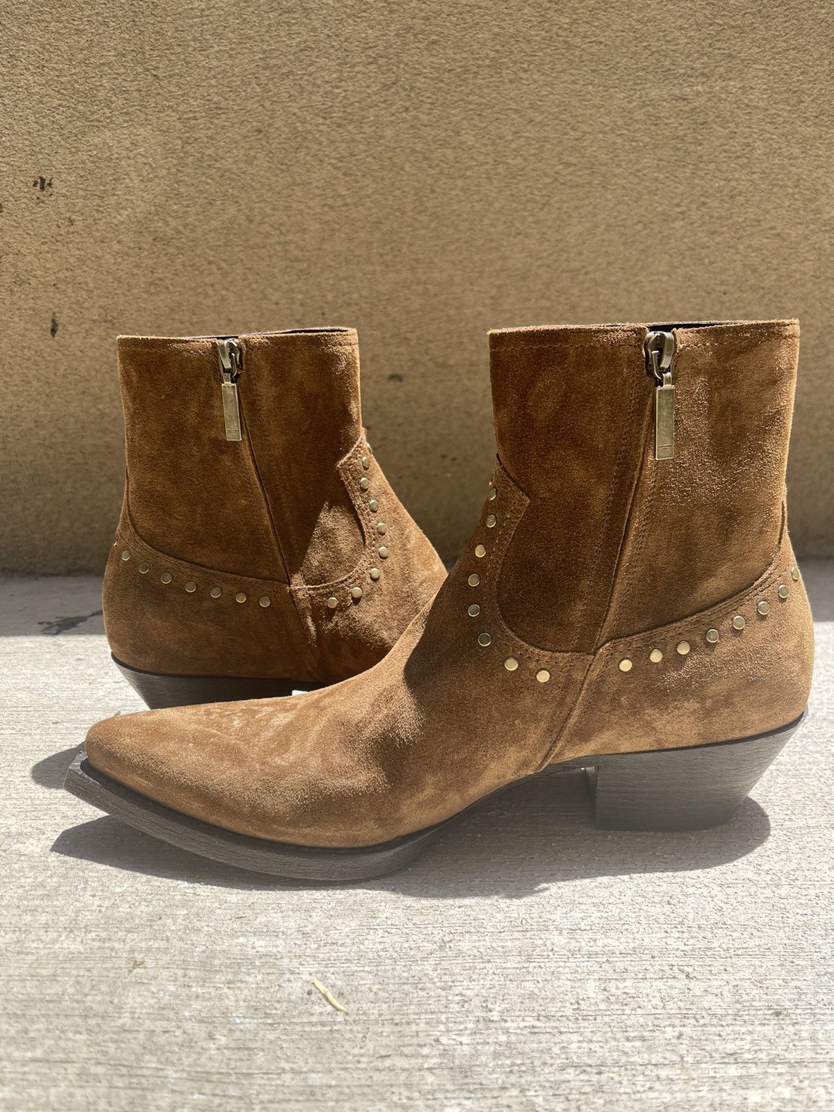 Saint Laurent Paris Studded Lukas Land Brown Boots Size 44 | Grailed