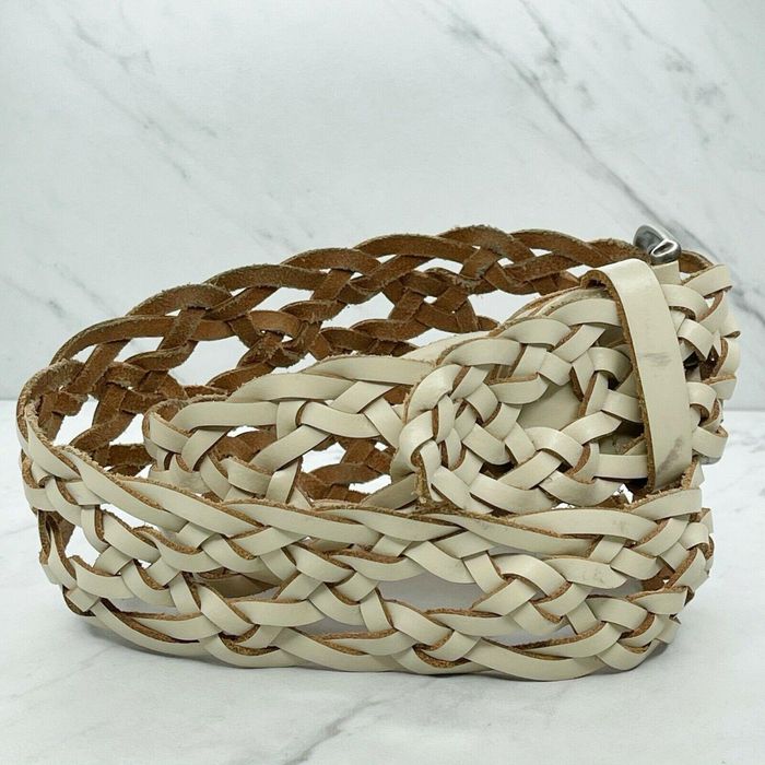 Other White Wide Braided Woven Leather Belt | Grailed