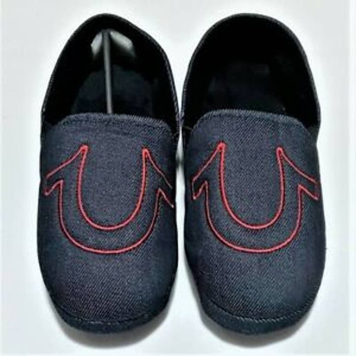 True Religion True Religion Slippers Shoes Denim With Red Outlined Logo ...