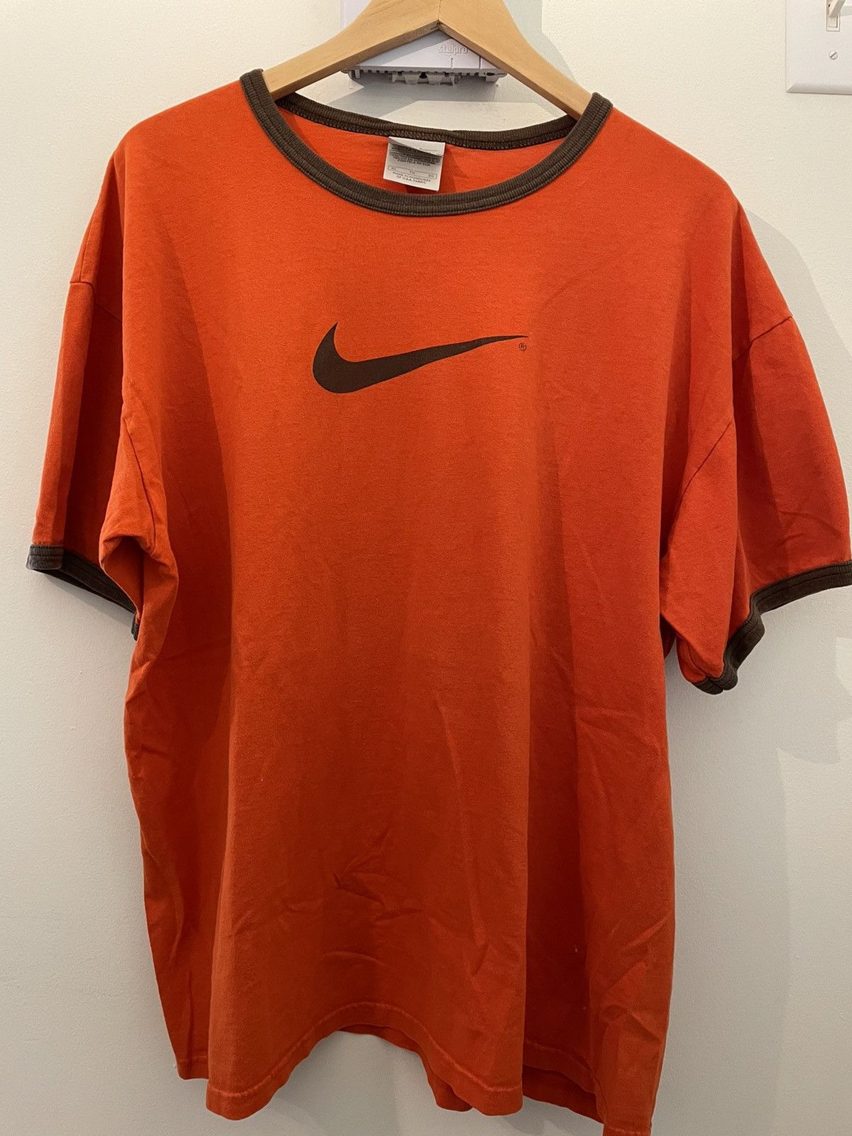 Nike × Vintage Vintage Nike Silver Tag Orange Ringer Tee | Grailed
