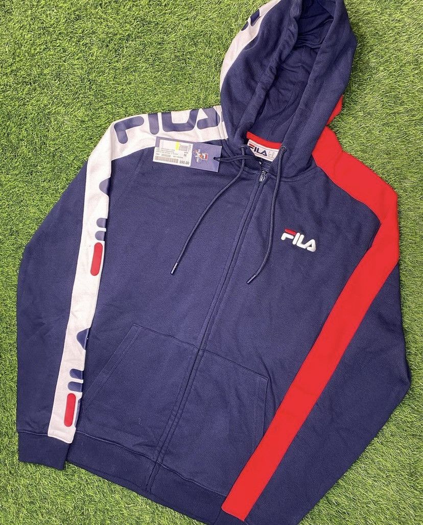 FILA ZIP UP HOODIE w EMBROIDERED CLASSIC SPELL OUT LOGO