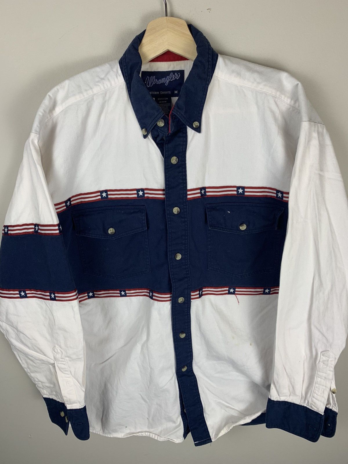Vintage × Wrangler Vintage Wrangler American Flag Button Up | Grailed