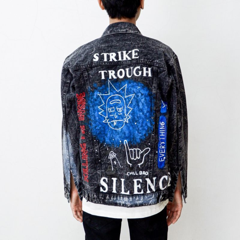 Levi's strike trough in denim jacket cartoon street art | Grailed