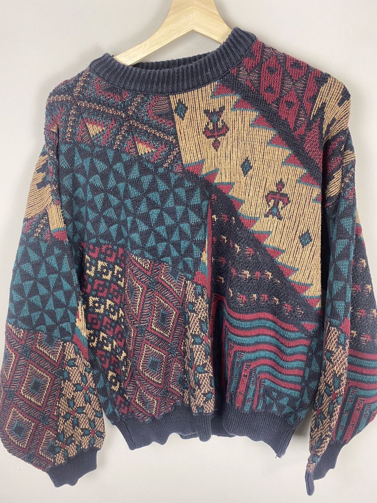 Coloured Cable Knit Sweater × Vintage Vintage Psychedelic Heraldry Knit ...