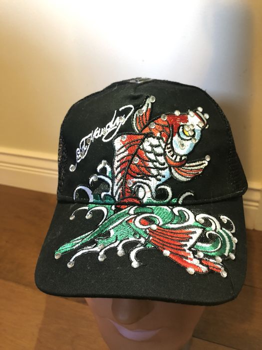 Vintage Ed hardy Rhinestone Koi fish embroidered trucker hat | Grailed