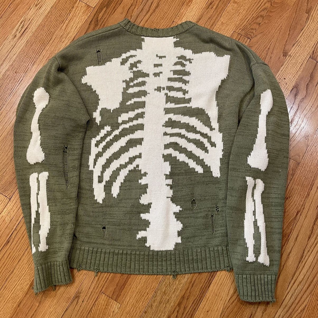 Kapital Kapital Skeleton Sweater 5G Knit Pre-Distressed Olive Green ...