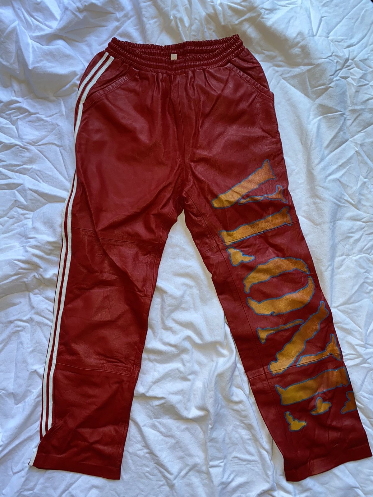 Vlone Red leather Vlone leather pants original production sample | Grailed