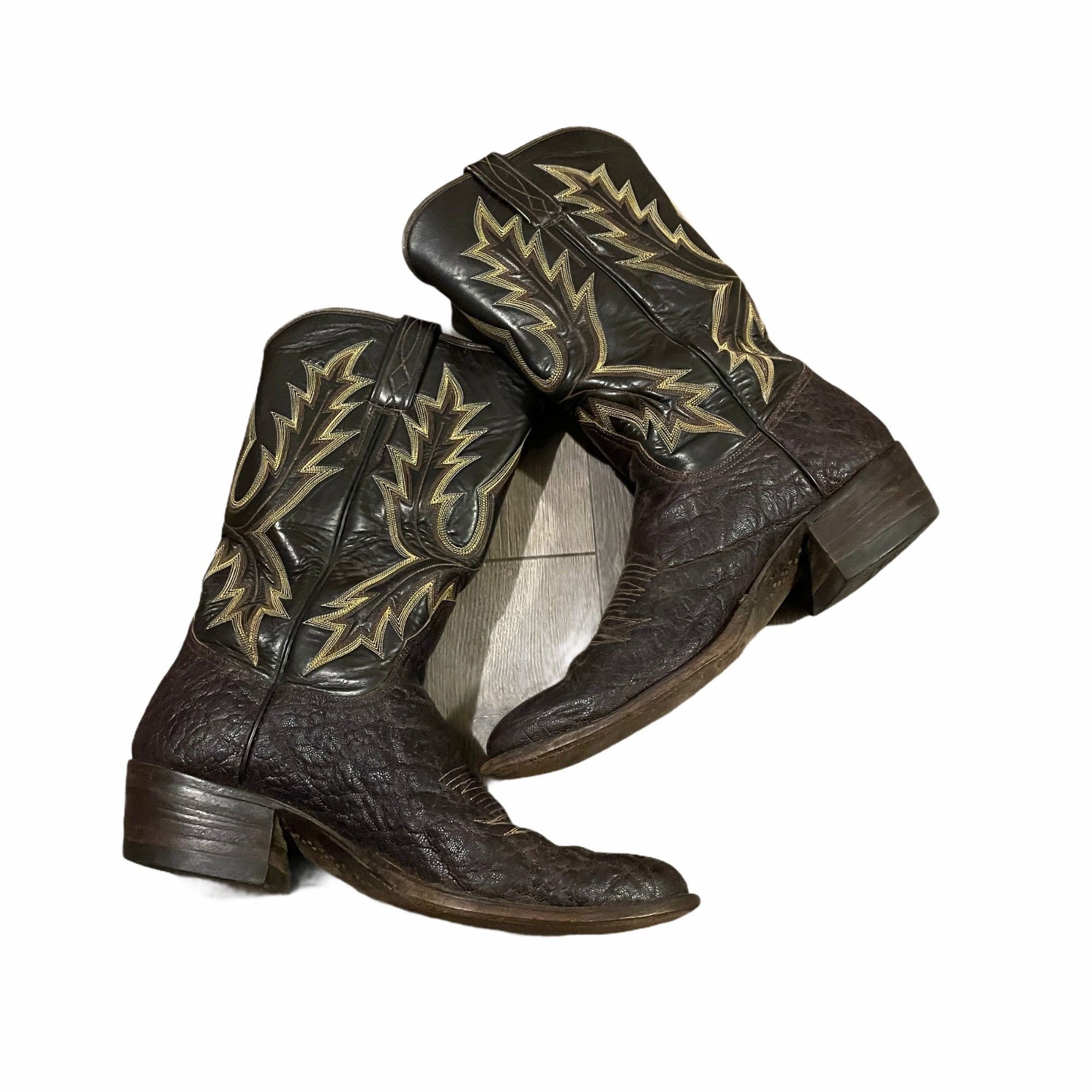 Vintage 50s Ryons Texas Cowboy Boots Leather Cats Paw Heel Brown | Grailed