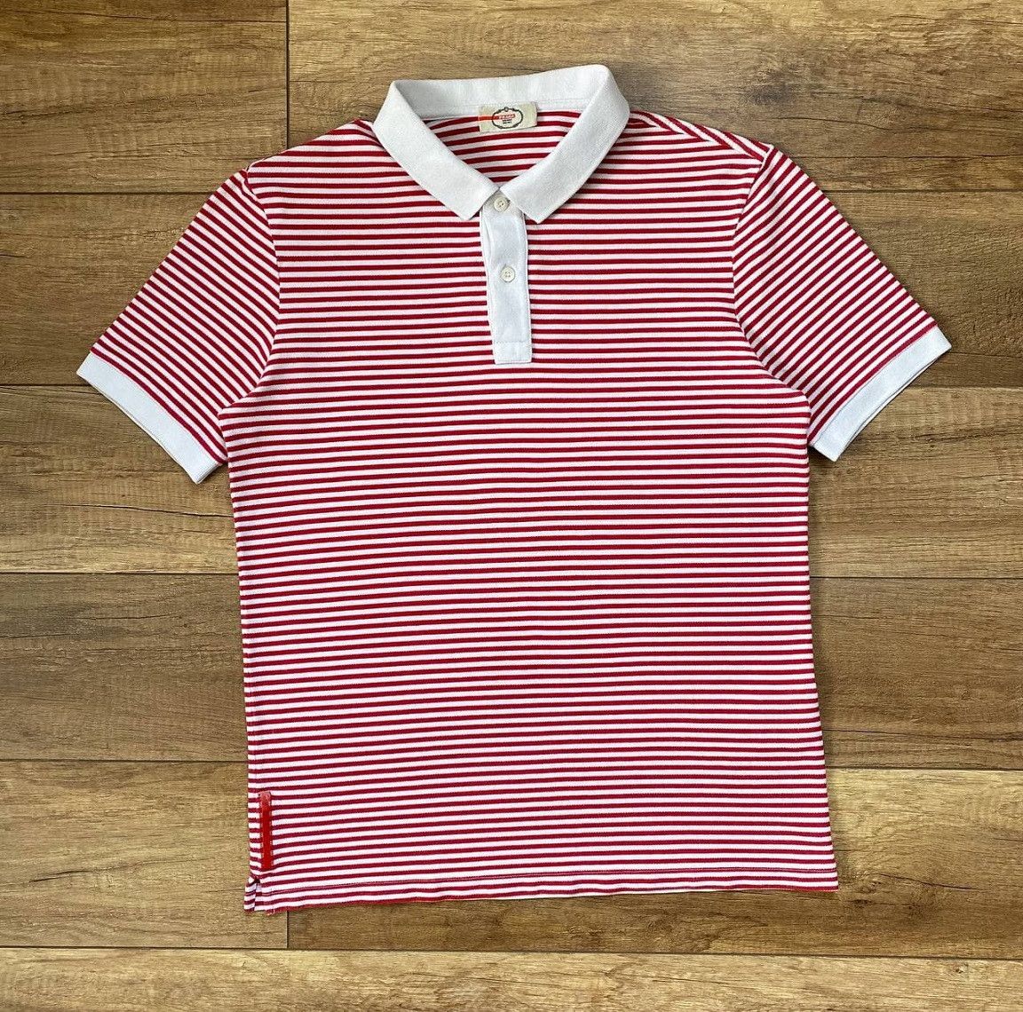 Luxury × Prada Prada Red Tab Logo Striped Polo Shirt | Grailed