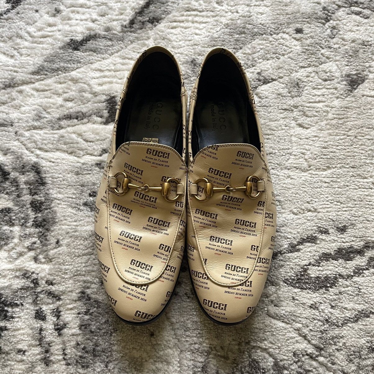Gucci Gucci Ivory Stamp Print Brixton Loafers | Grailed