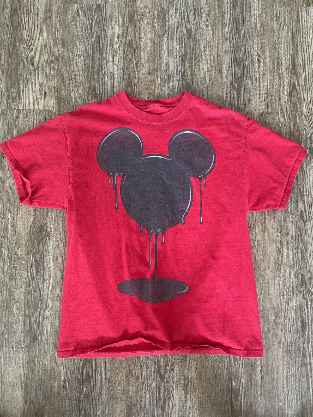 Disney × Hanes × Vintage Mickey Mouse Black Drip T shirt size L | Grailed