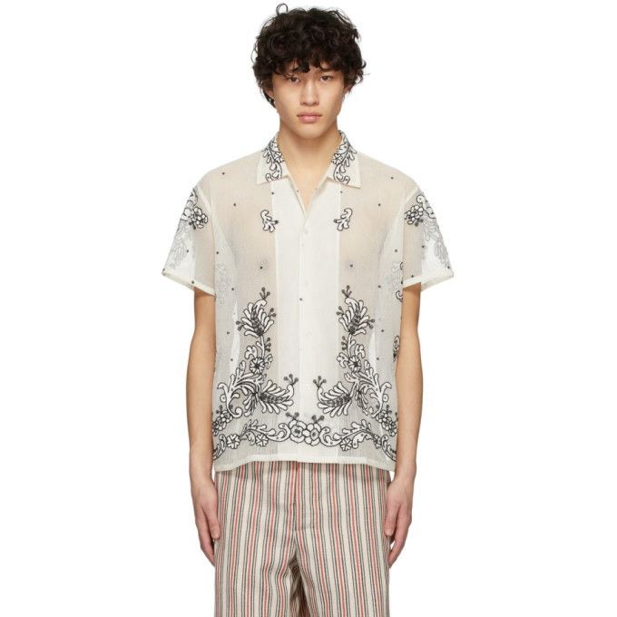Bode Bode Off-White Embroidery Mesh Bevel Shirt | Grailed