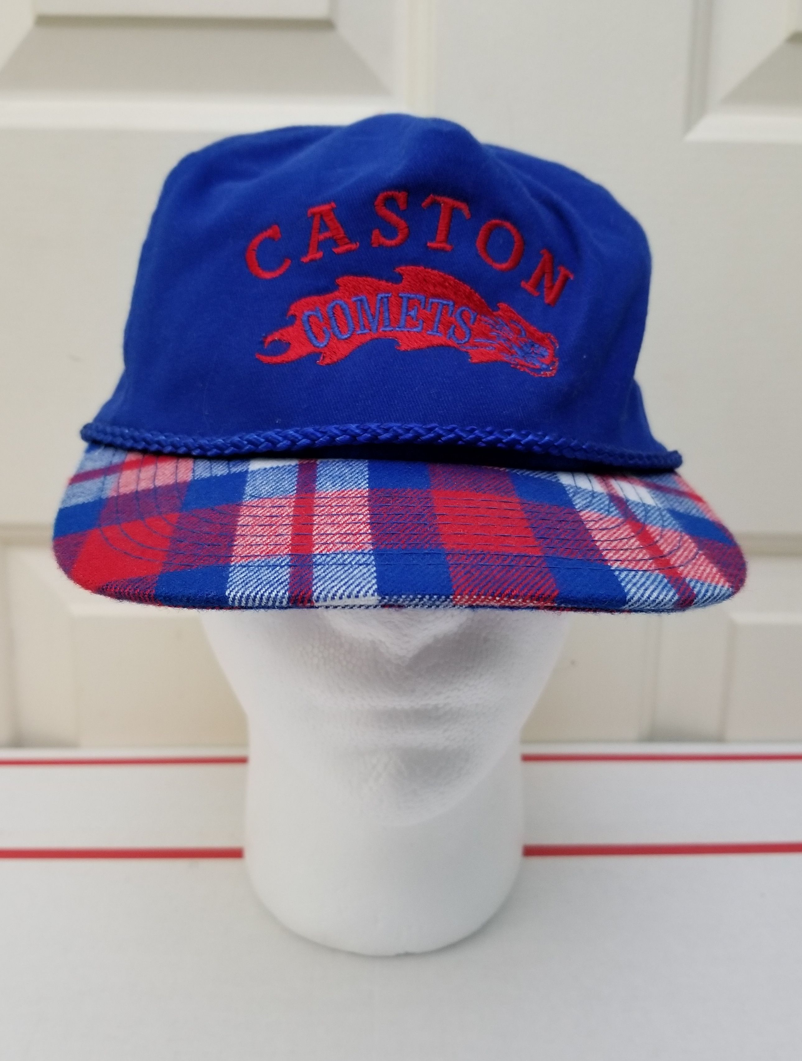 Vintage Vintage 90s Caston High School Comets Hat Cap Blue Plaid | Grailed