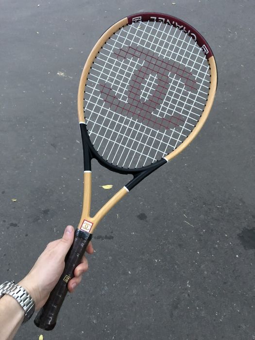 Chanel Rare Chanel Oak Wood Brown Red CC Logo Tennis Racquet Racket ...