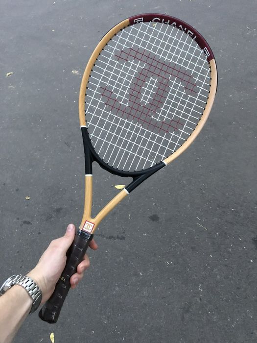 Chanel Rare Chanel Oak Wood Brown Red CC Logo Tennis Racquet Racket ...
