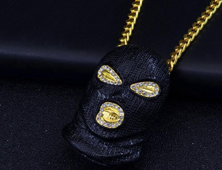 Chain × Jewelry × Silver Ski Mask Iced Out Black Custom Chain Necklace ...
