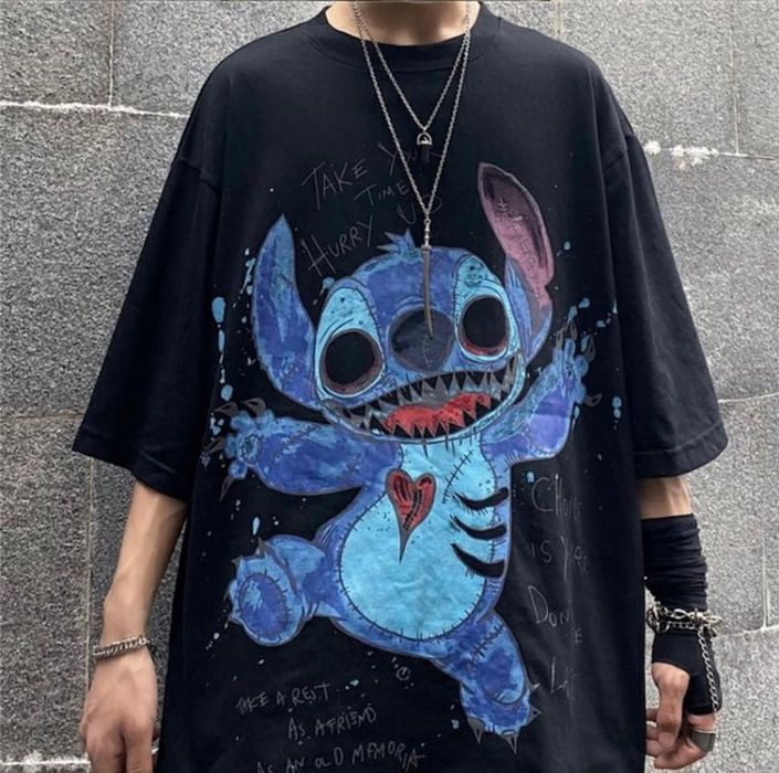 Custom New Custom Lilo and Stitch Emo Heart Broken Tee Anime | Grailed