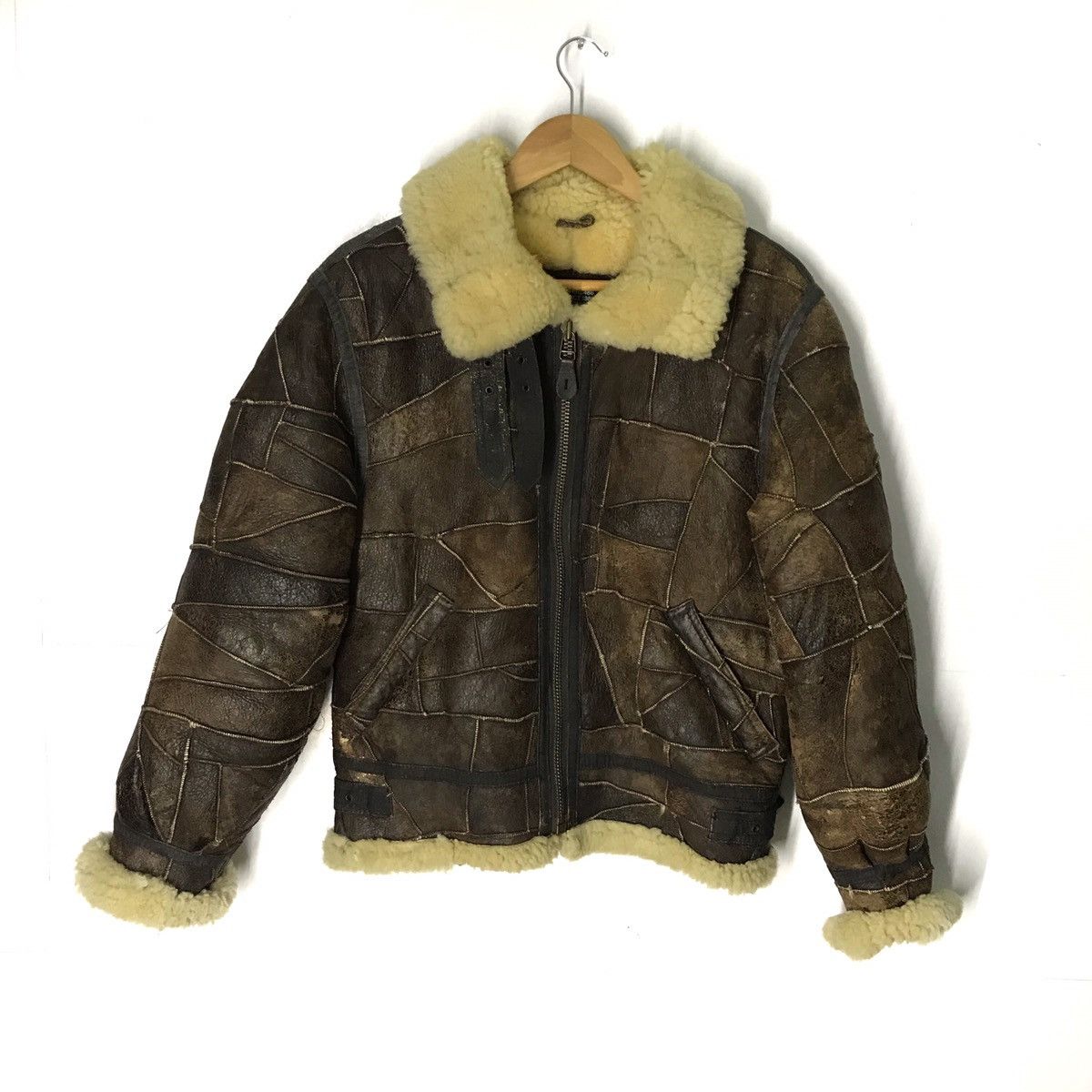 B 3 × Leather Jacket × Military B-3 military leather Patchwork Jacket ...