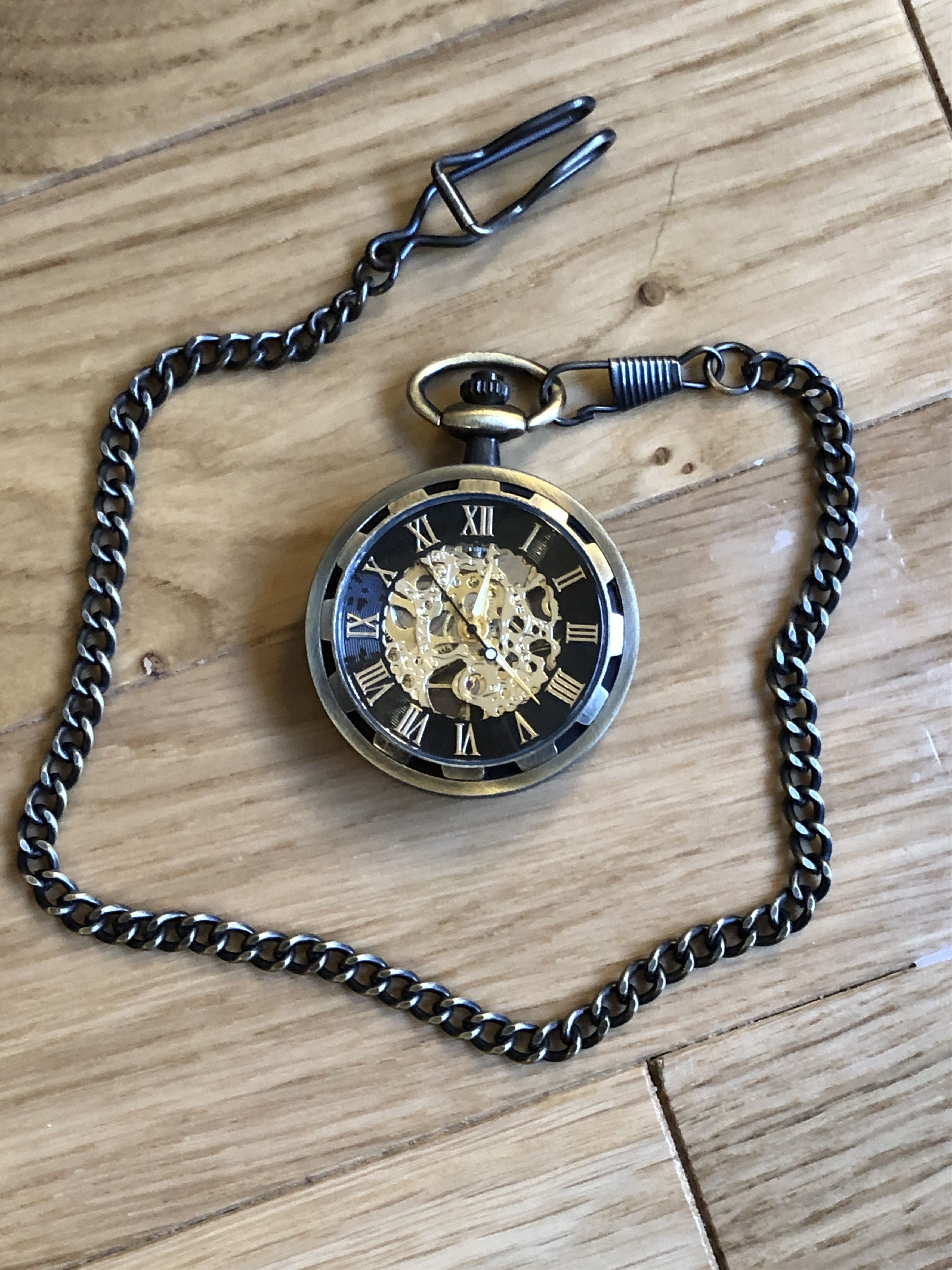Vintage Brass Gousset watch in the shape of a nut with visible cogs ...
