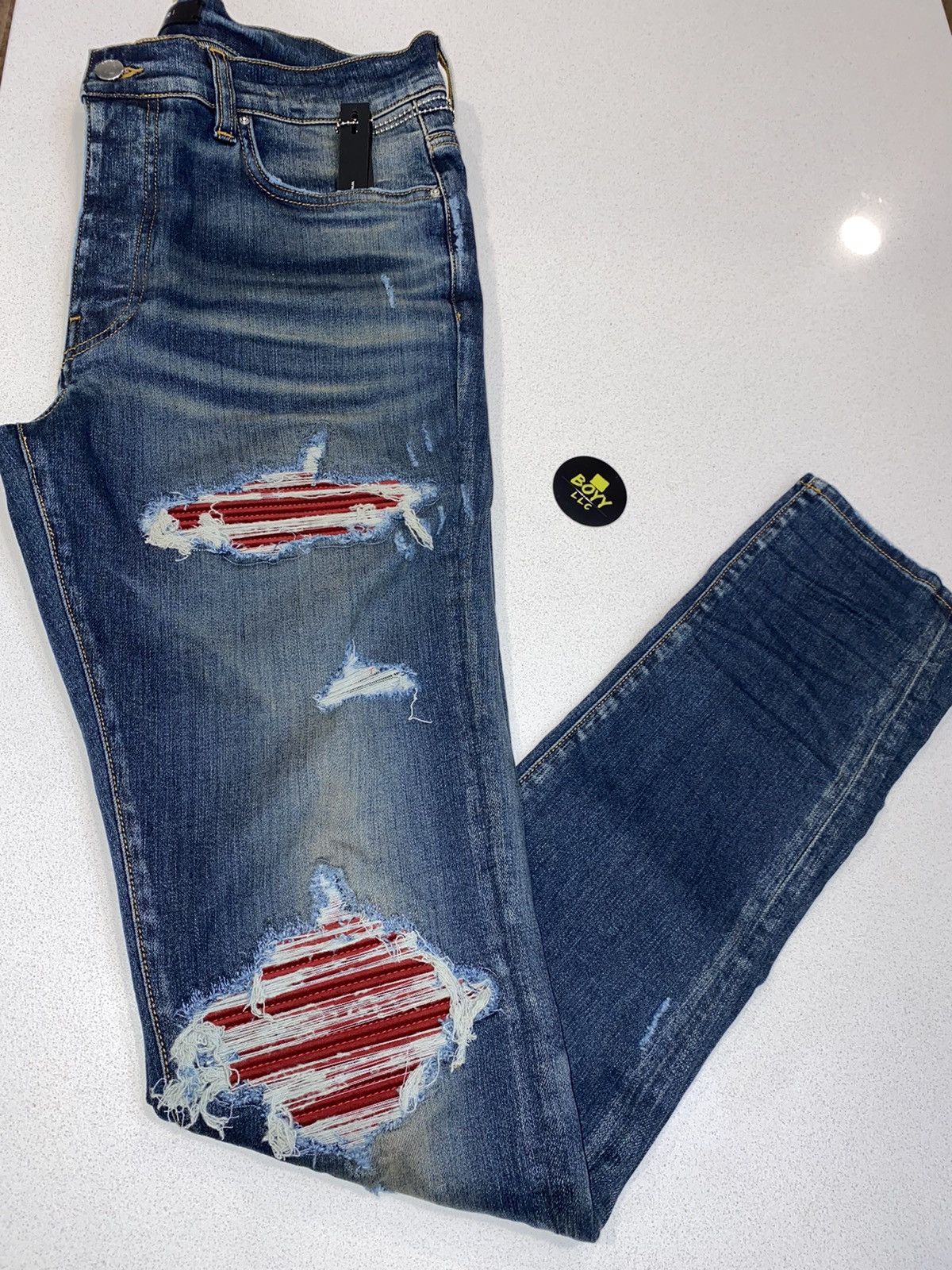 Amiri Mx1 red patch jeans | Grailed