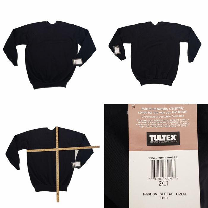 Vintage NOS VTG 80s Tultex Raglan Sleeve Crew Black Reverse Weave | Grailed