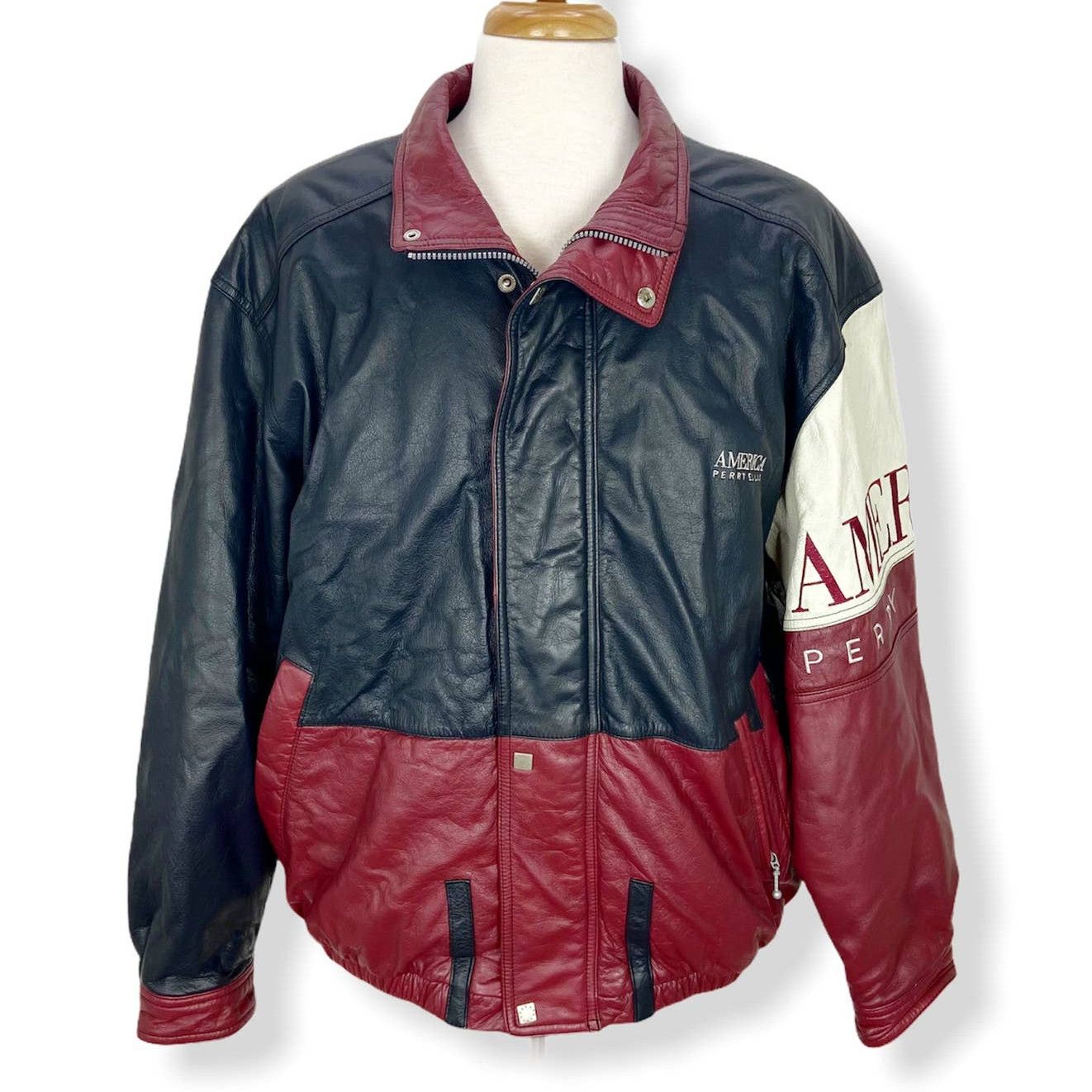 Perry Ellis Vintage 90s Leather Bomber Jacket Perry Ellis America Sz XL ...