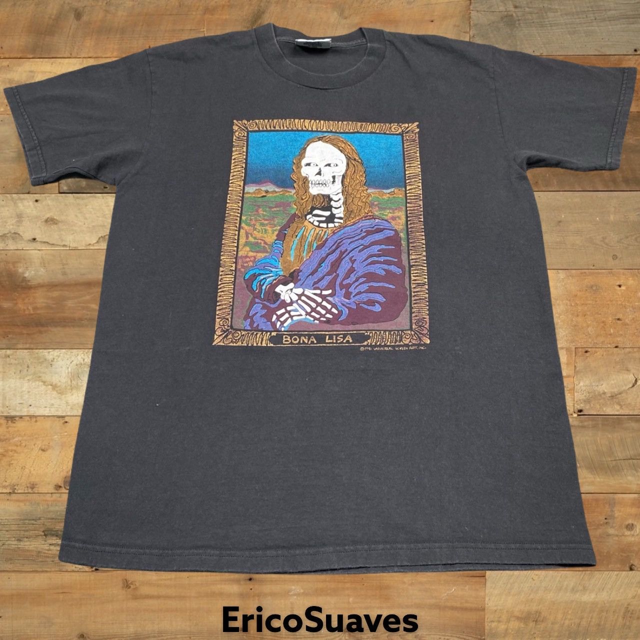 Vintage Vintage 90s Lee Bona / Mona Lisa Parody Skeleton Skull Tee ...