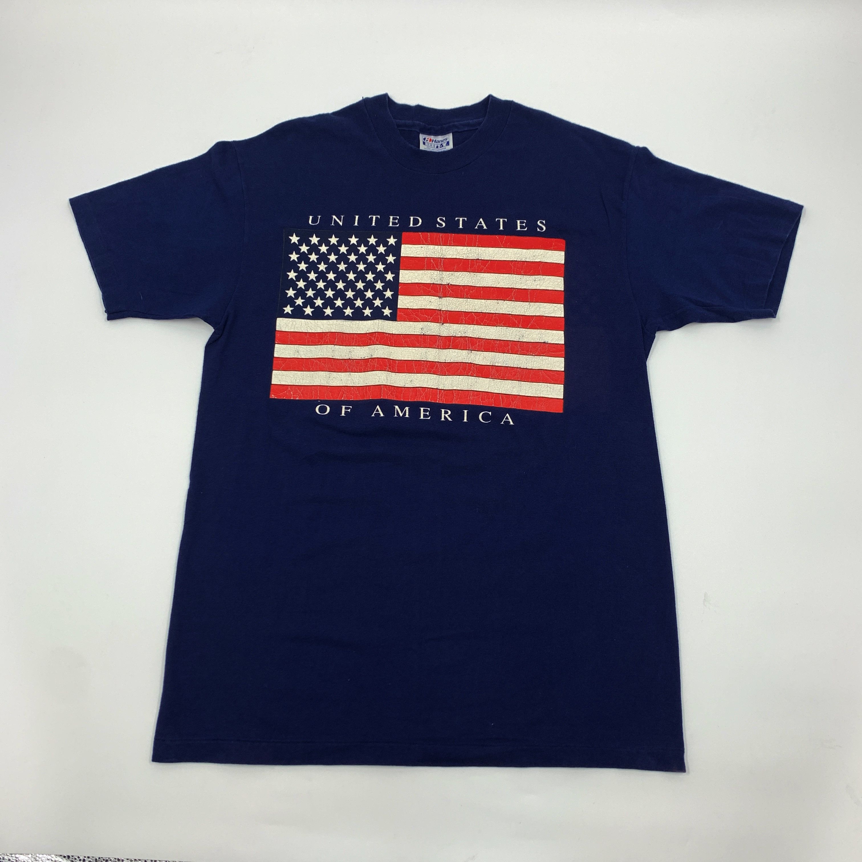 Hanes × Made In Usa Vintage USA Flag Single stitch T-shirt | Grailed