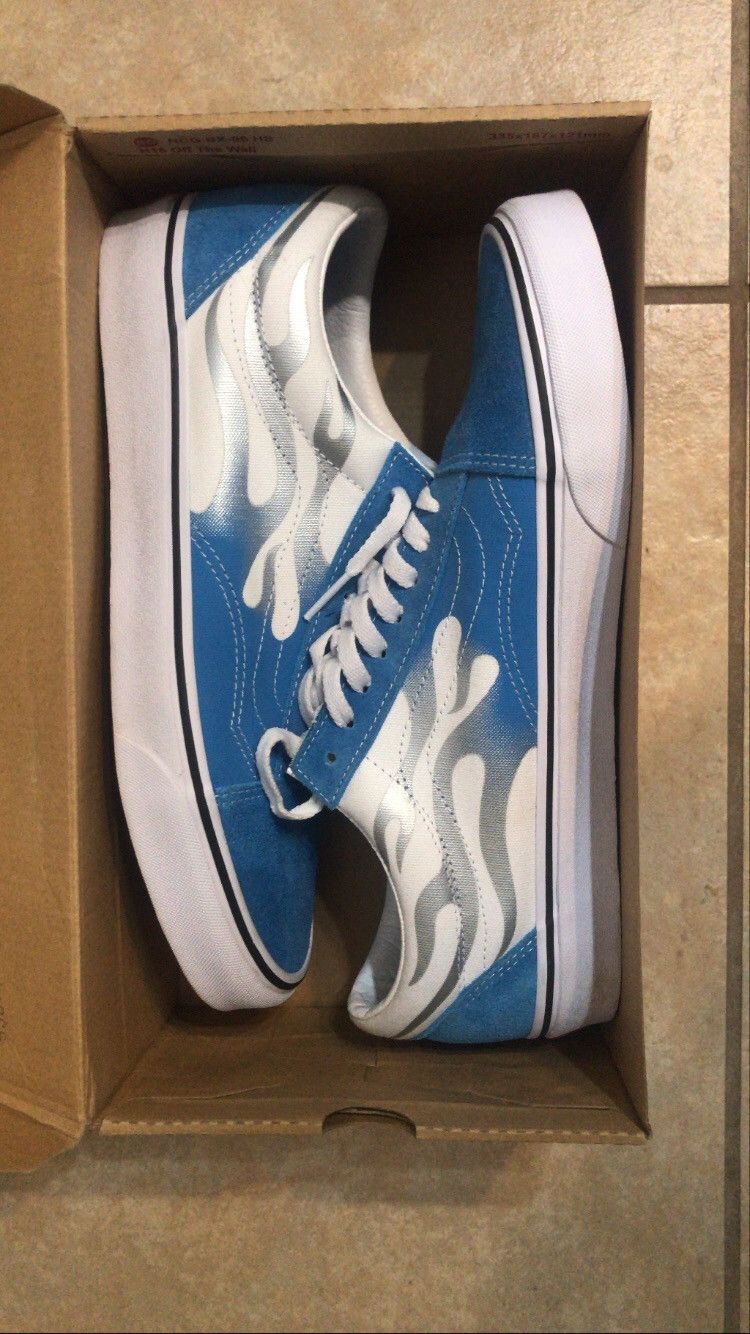 Vans blue flame vans old skool | Grailed
