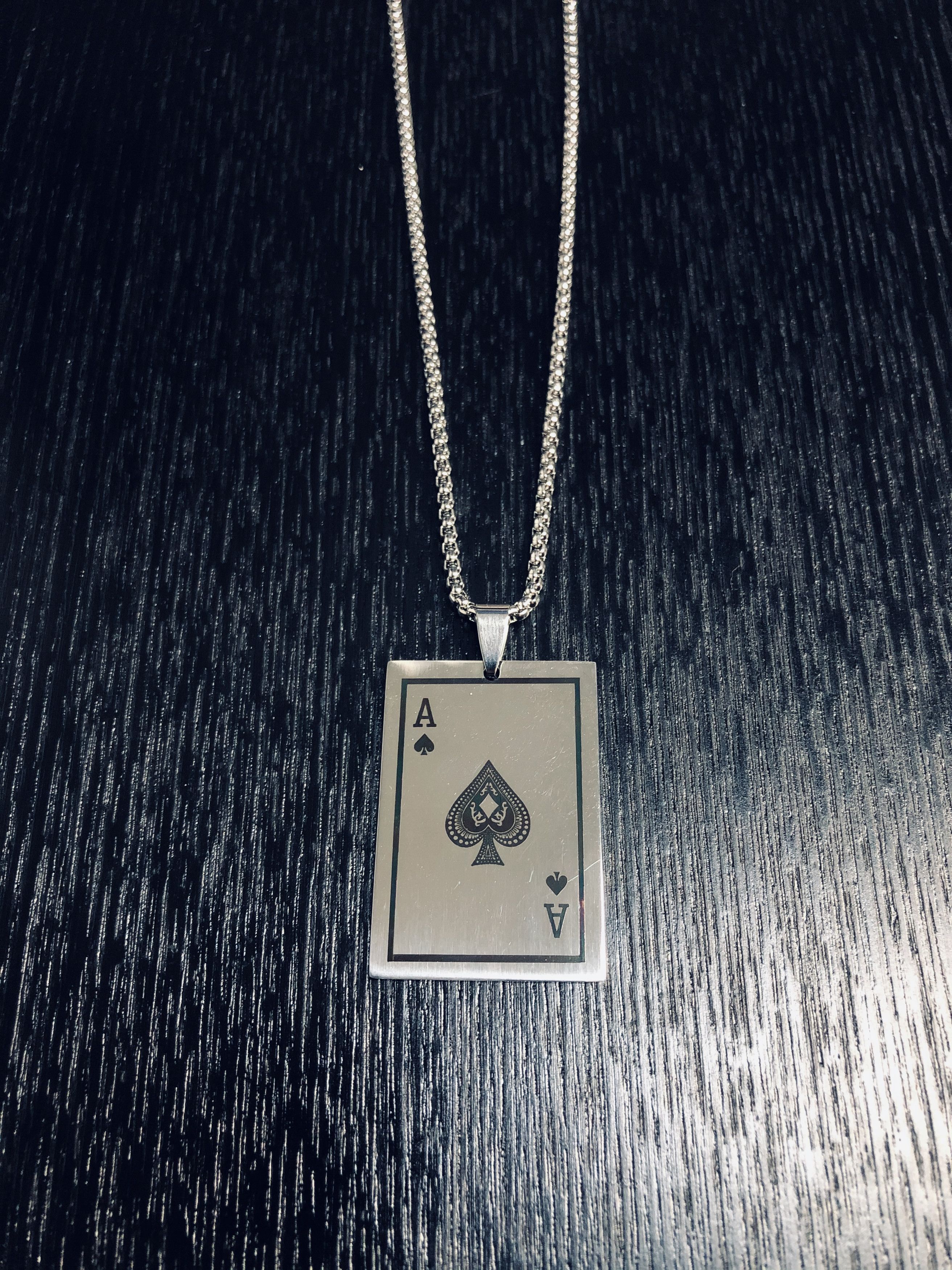 Jewelry × Vintage Silver Ace Pendant Chain Necklace 20”22” Pearl chain ...