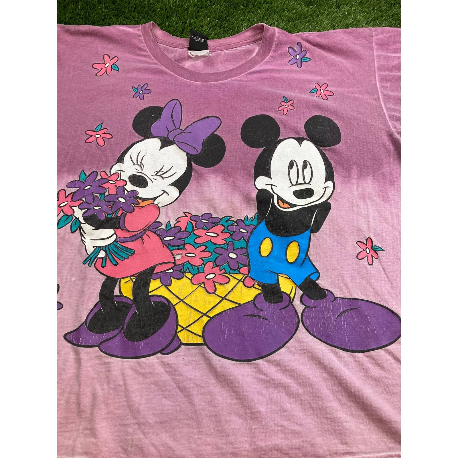 Disney × Vintage Vintage Mickey and Minnie Mouse Gradient Dye Pink Tee ...