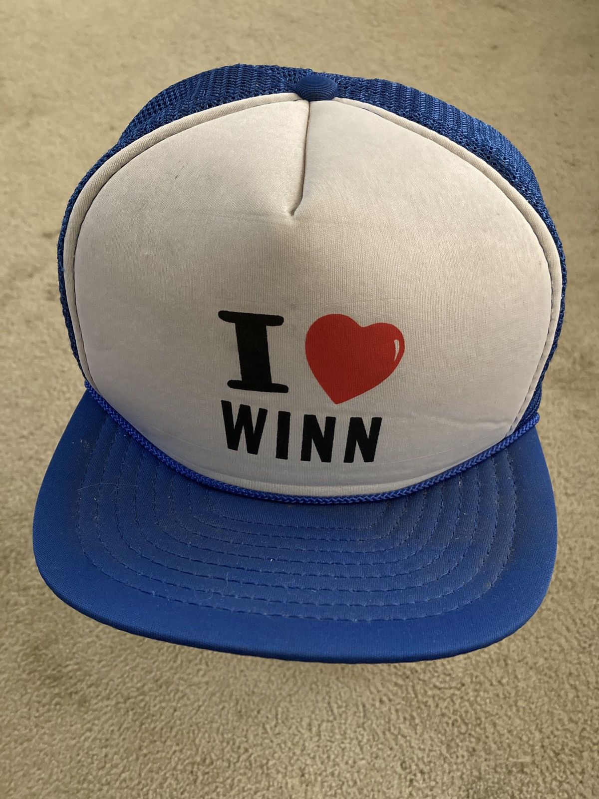 Vintage I Love Winn Trucker Foam CAP Snapback Mesh Flatbill rope Hat ...