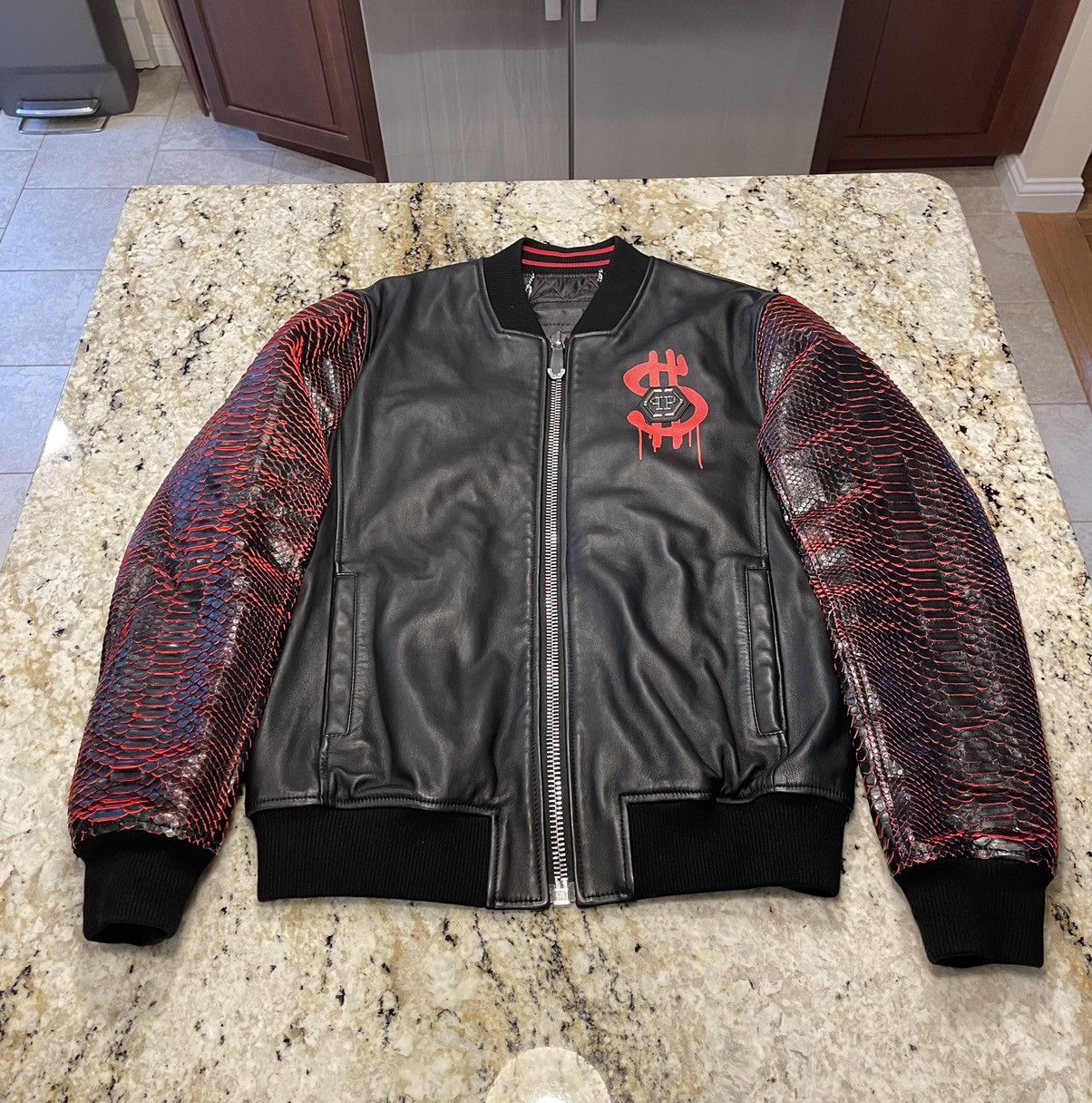 Philipp Plein LEATHER BOMBER "MONEY AND PYTHON" x Alec Monopoly ...