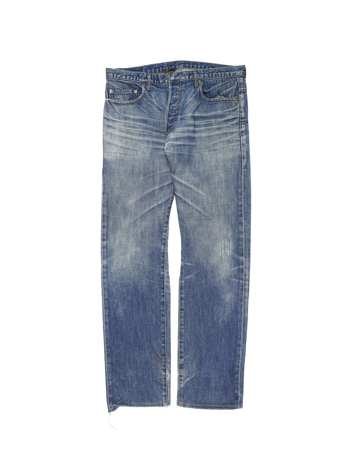 Dior Dior Homme SS04 “Strip” distressed leather-patched denim | Grailed