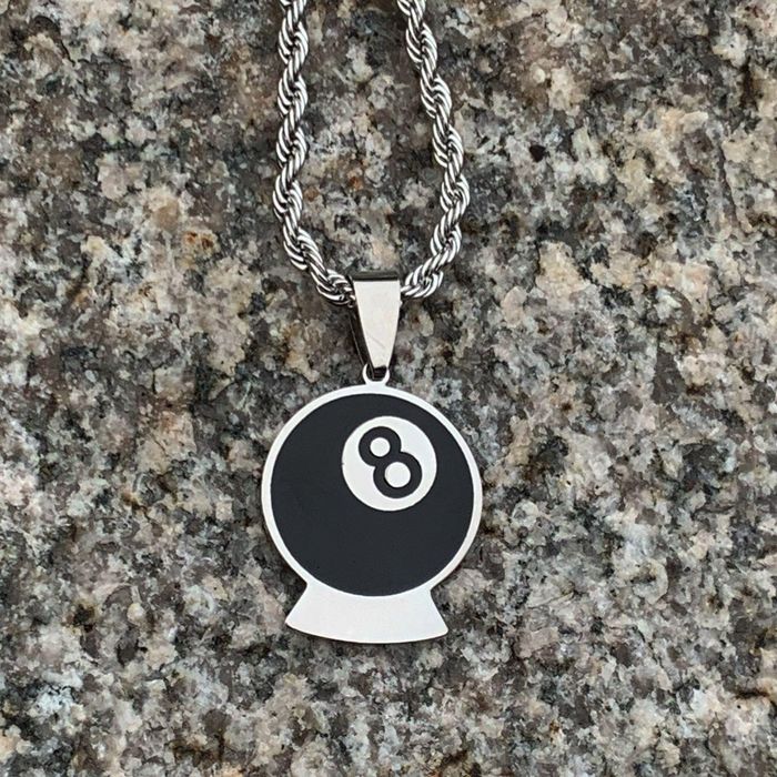 Streetwear Silver Magic 8 Ball Pendant Rope Chain Cuban Chain Figaro ...