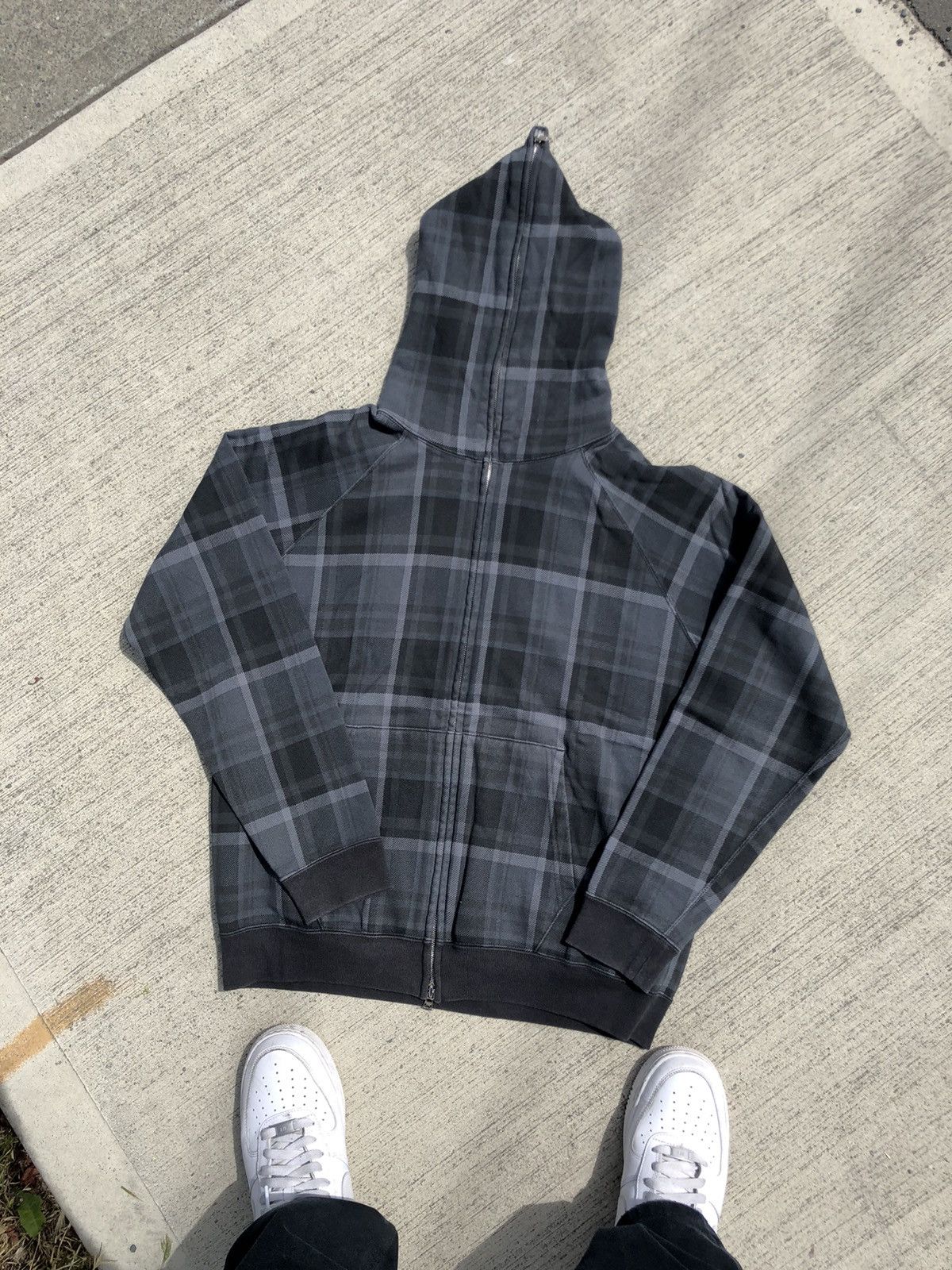 Bape a bathing ape grey plaid full zip hoodie Nigo Pharrell style | Grailed