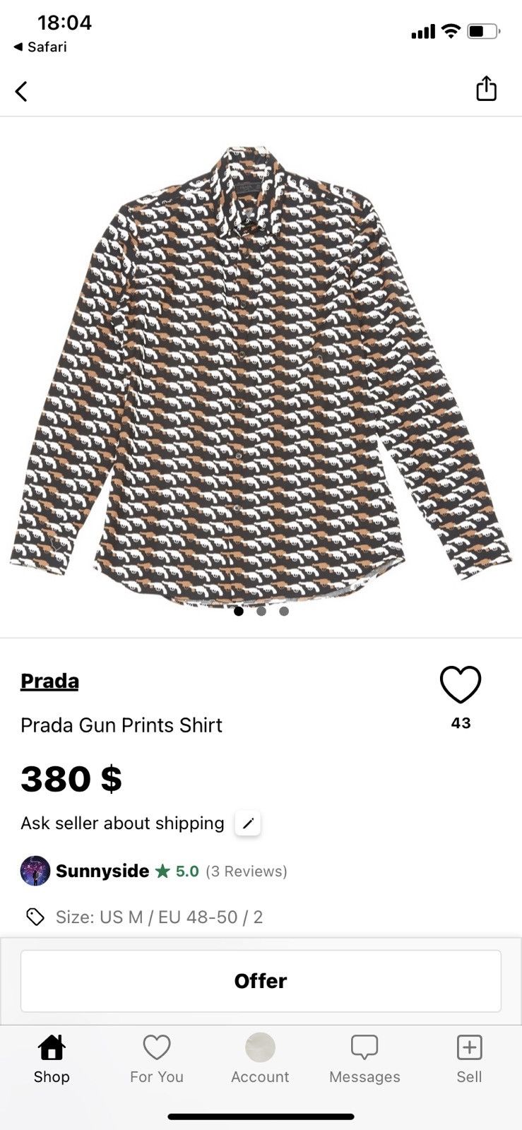 Prada Prada Mainline FW12 Gun Print Shirt | Grailed