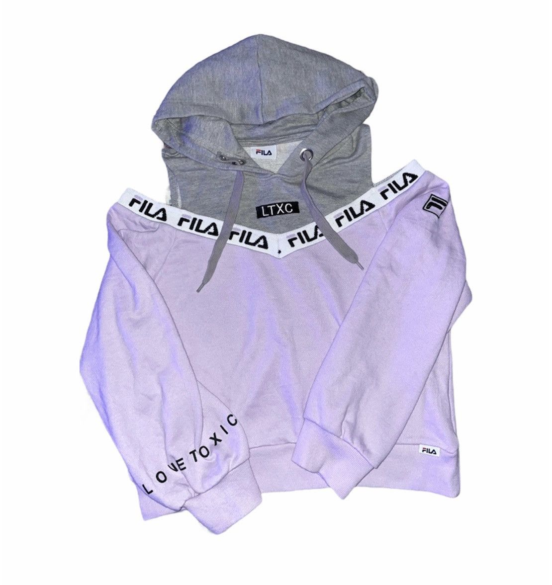Fila Japanese Brand Streetwear Rare Fila x LoveToxic Off Shoulder Crop Top Hoodie Grailed