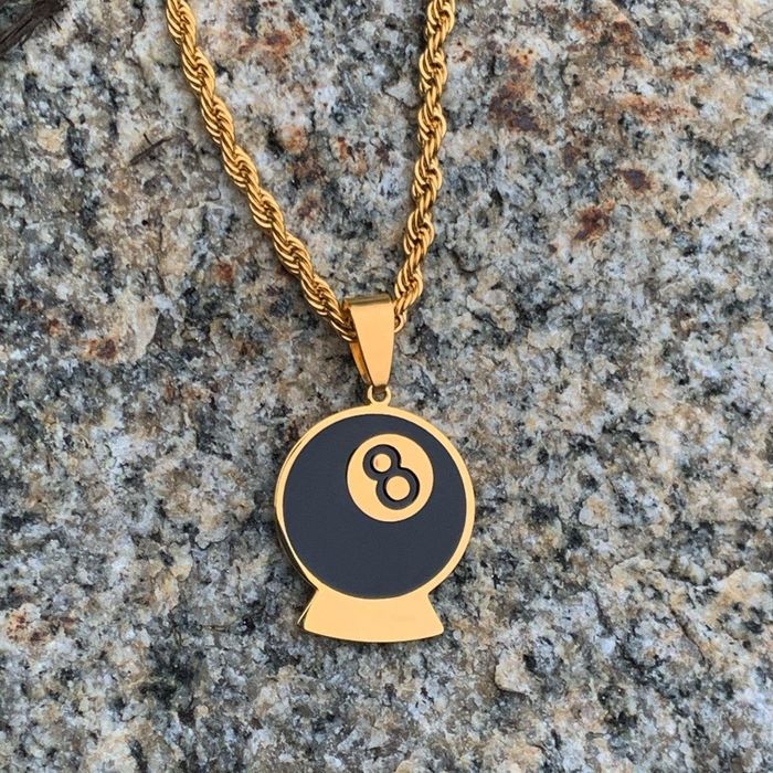 Streetwear Gold Magic 8 Ball Pendant Rope Chain Cuban Chain Figaro ...