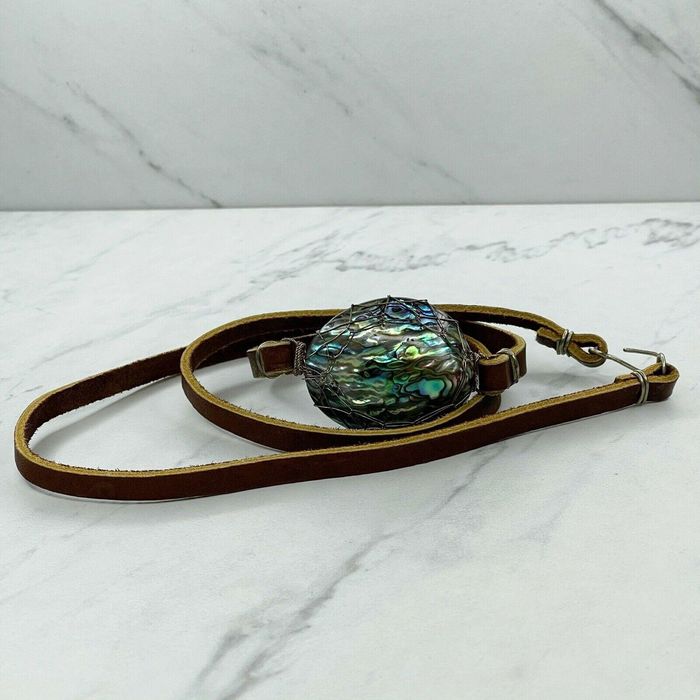 Other Brown Vintage Skinny Leather Abalone Shell Belt One Size | Grailed