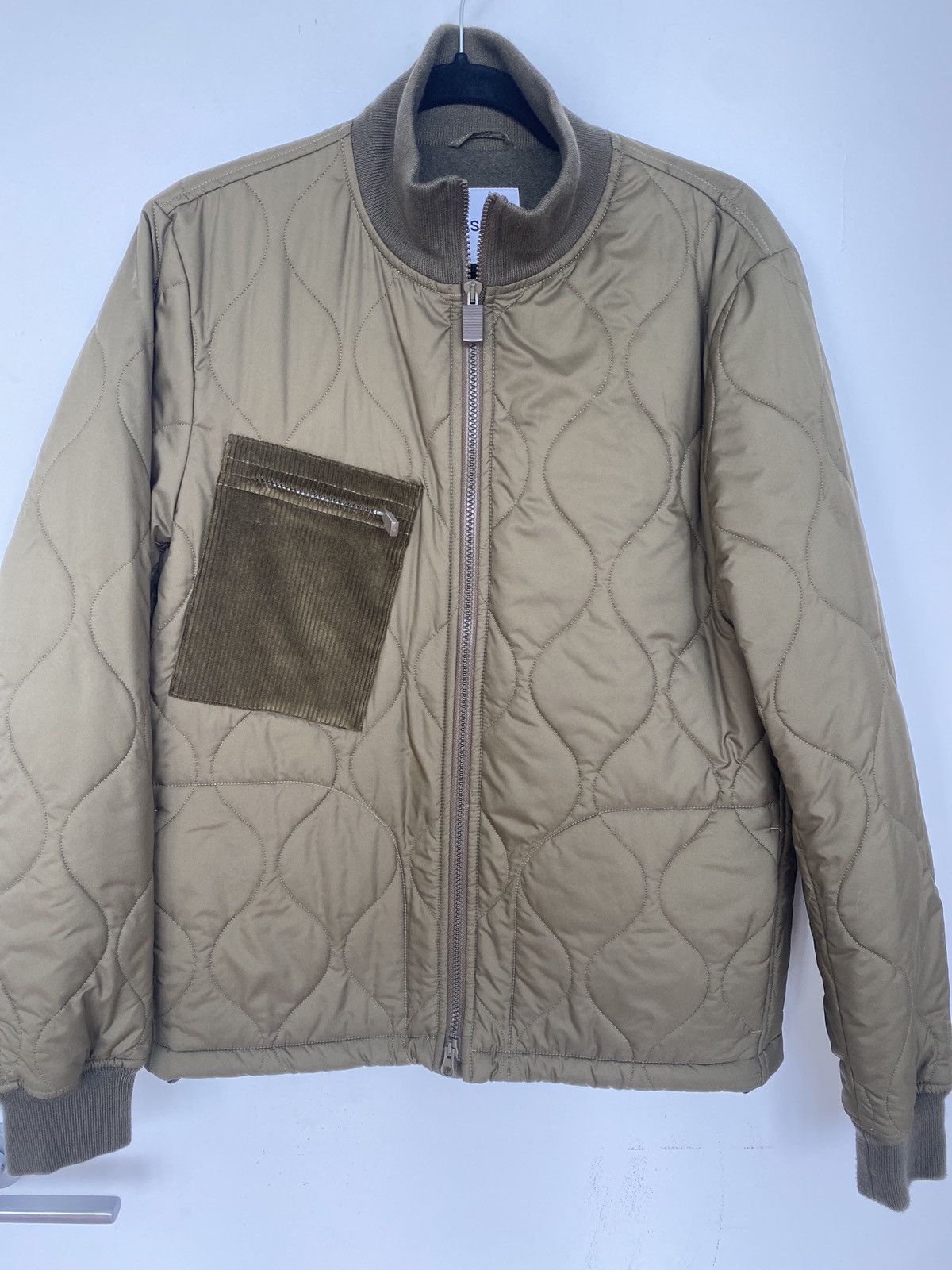 Aspesi OLIVE QUILTED CORDUROY BOMBER. THERMORE WOOL LINING | Grailed
