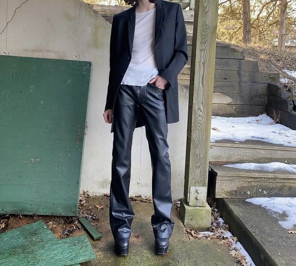 Rick Owens Vegan Leather Flare Trousers | Grailed