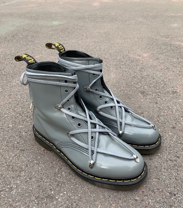 Custom Custom Dr.Martens cross laced grey 1460 | Grailed