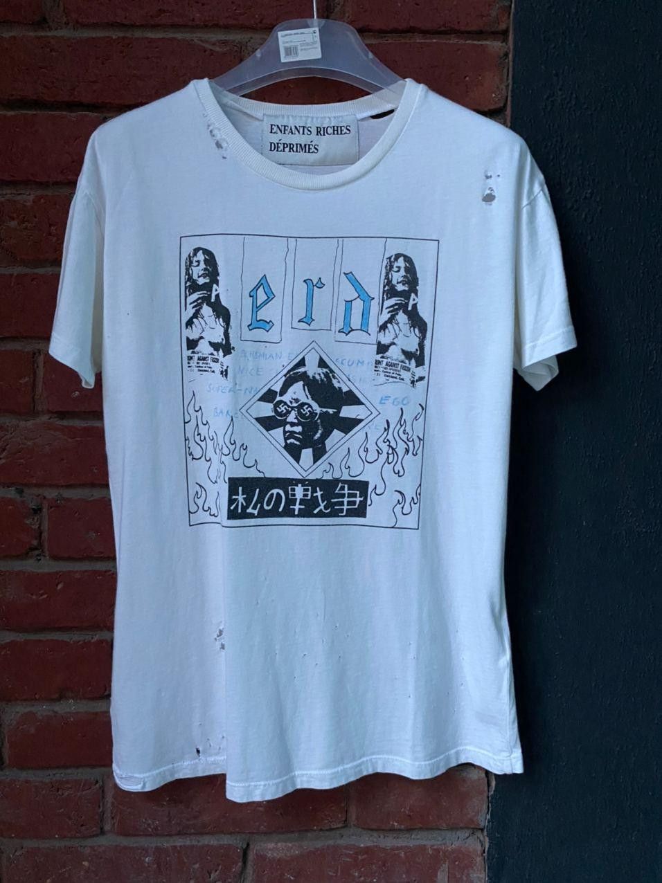 Enfants Riches Deprimes Blue Erd Swastika Flame Printed White T-Shirt ...